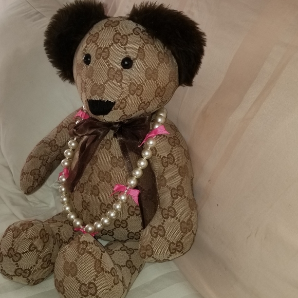 Gucci | Accessories | Custom Made Gucci Teddy Bear In Brown Monogram Gg ...